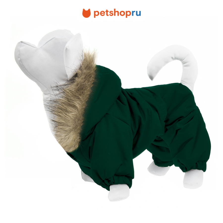 Yami-Yami одежда Комбинезон для собак с капюшоном, на меховой подкладке, тёмно-зелёный, XS, спинка 20 см