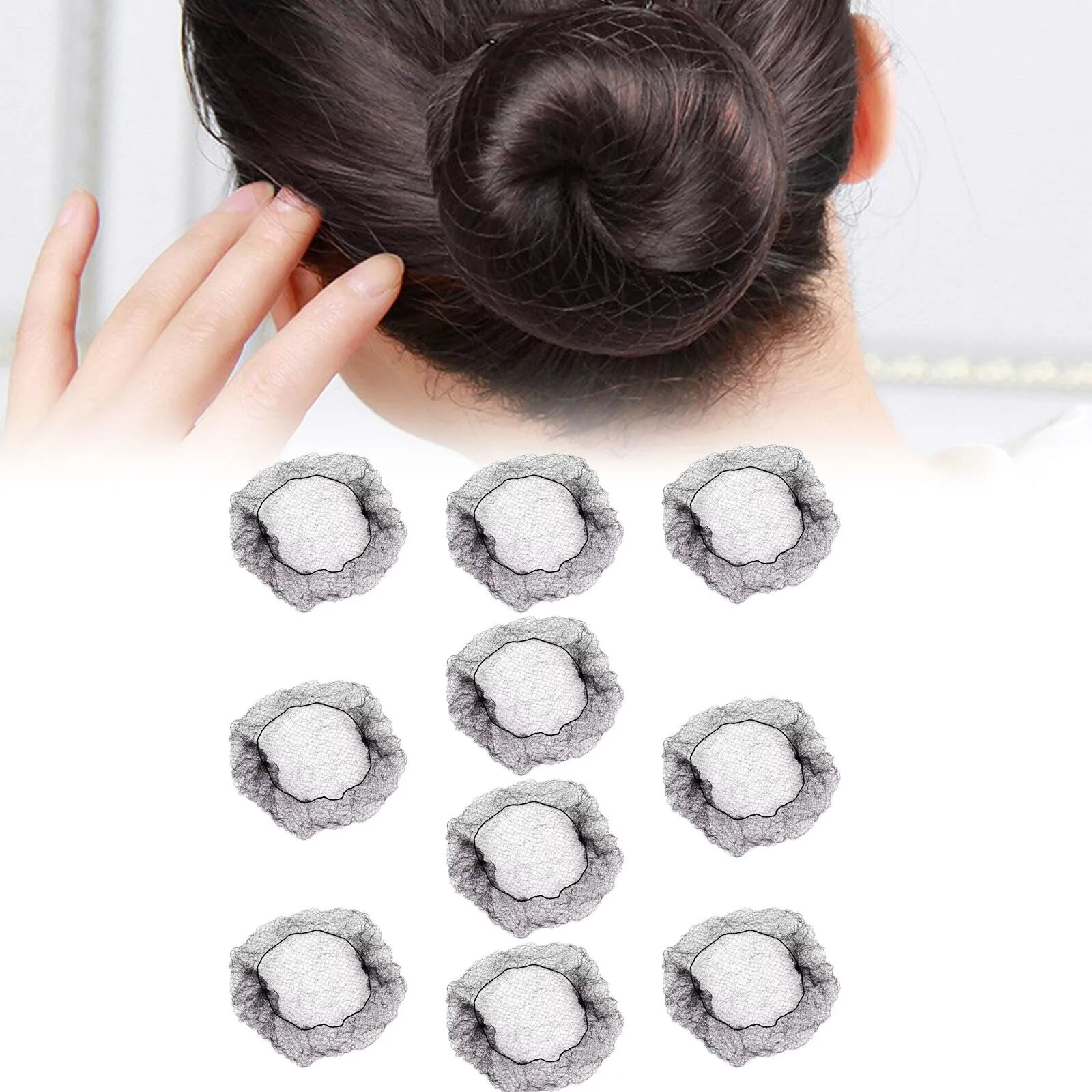 10 шт, черные нейлоновые сетки для волос для женщин, мягкие эластичные пучки волос, невидимая сетка для волос, сетчатая булочка, сетка для волос, аксессуары для волос