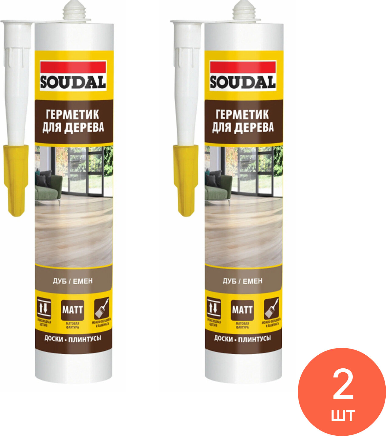 Герметик акриловый Soudal / Судал паркетный, цвет дуб, 280мл / строительство и ремонт (комплект из 2 шт)