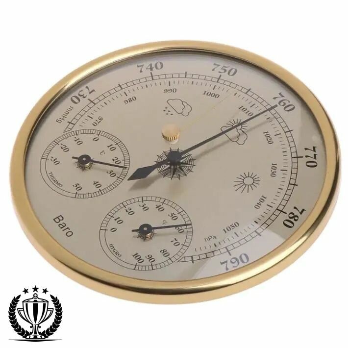 Барометр настенный с термометром и гигрометром THB9392G, золотистый-hl