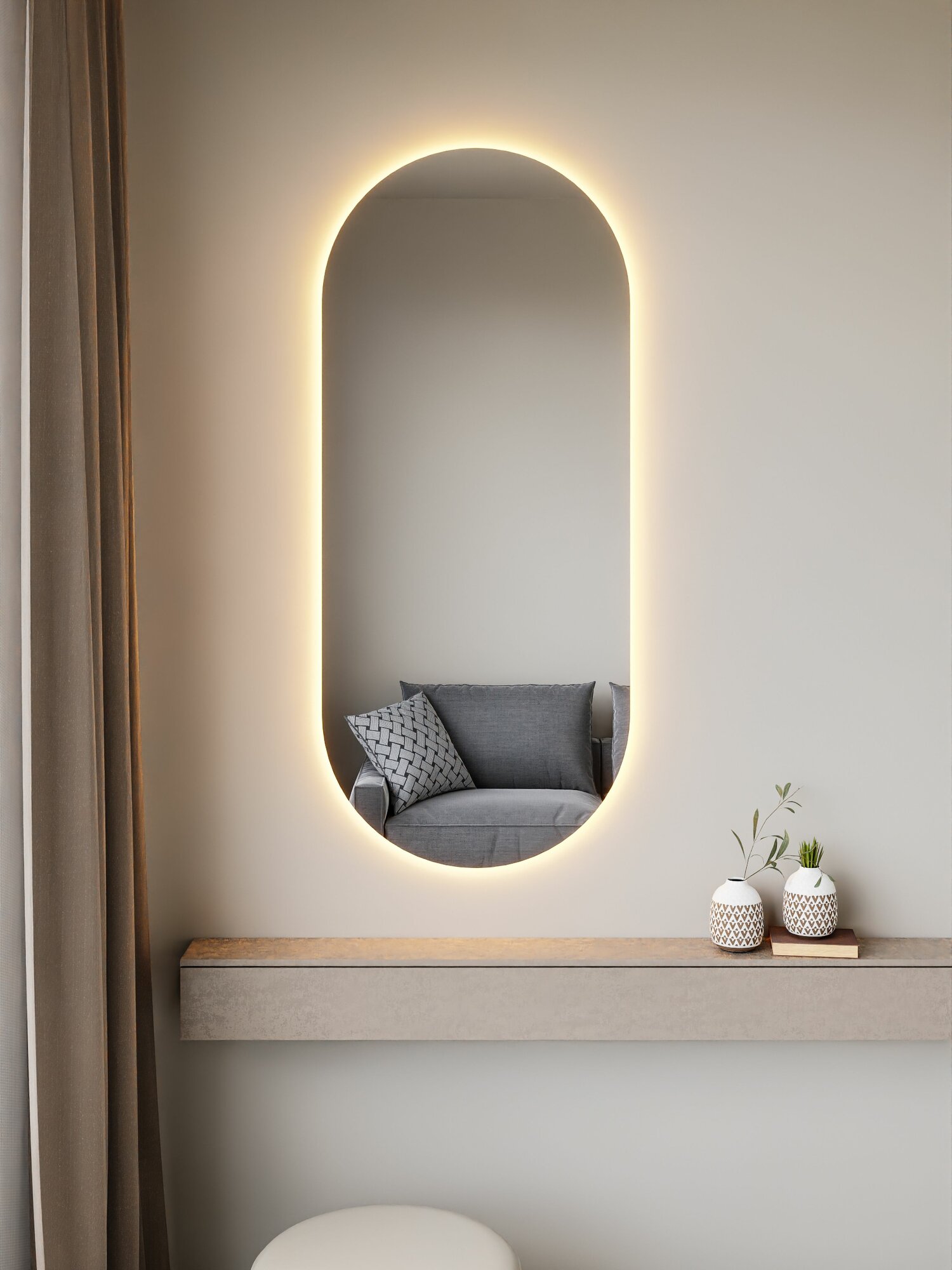 Зеркало настенное 140х60 см. BLX MIRROR М6 фигурное с подсветкой теплый свет 3000К