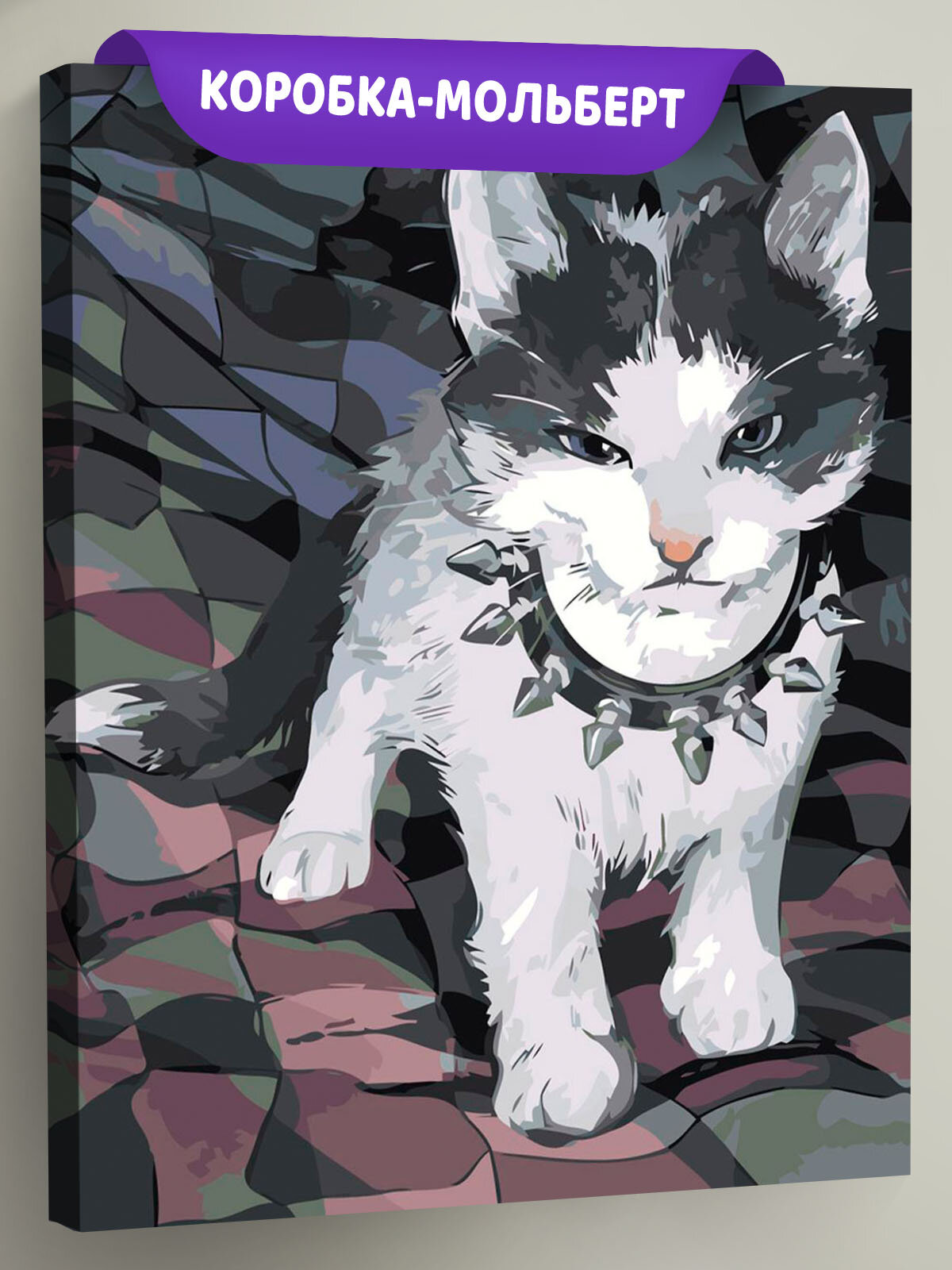 Картина по номерам на холсте с подрамником "Кошки: черно-белый котенок, рок арт" Раскраска 40x50 см, Животные