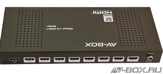 AV-BOX SPL18 усилитель-распределитель (сплиттер) HDMI 2.1 1 вх.* 8 вых, 8K 60Гц 4:4:4