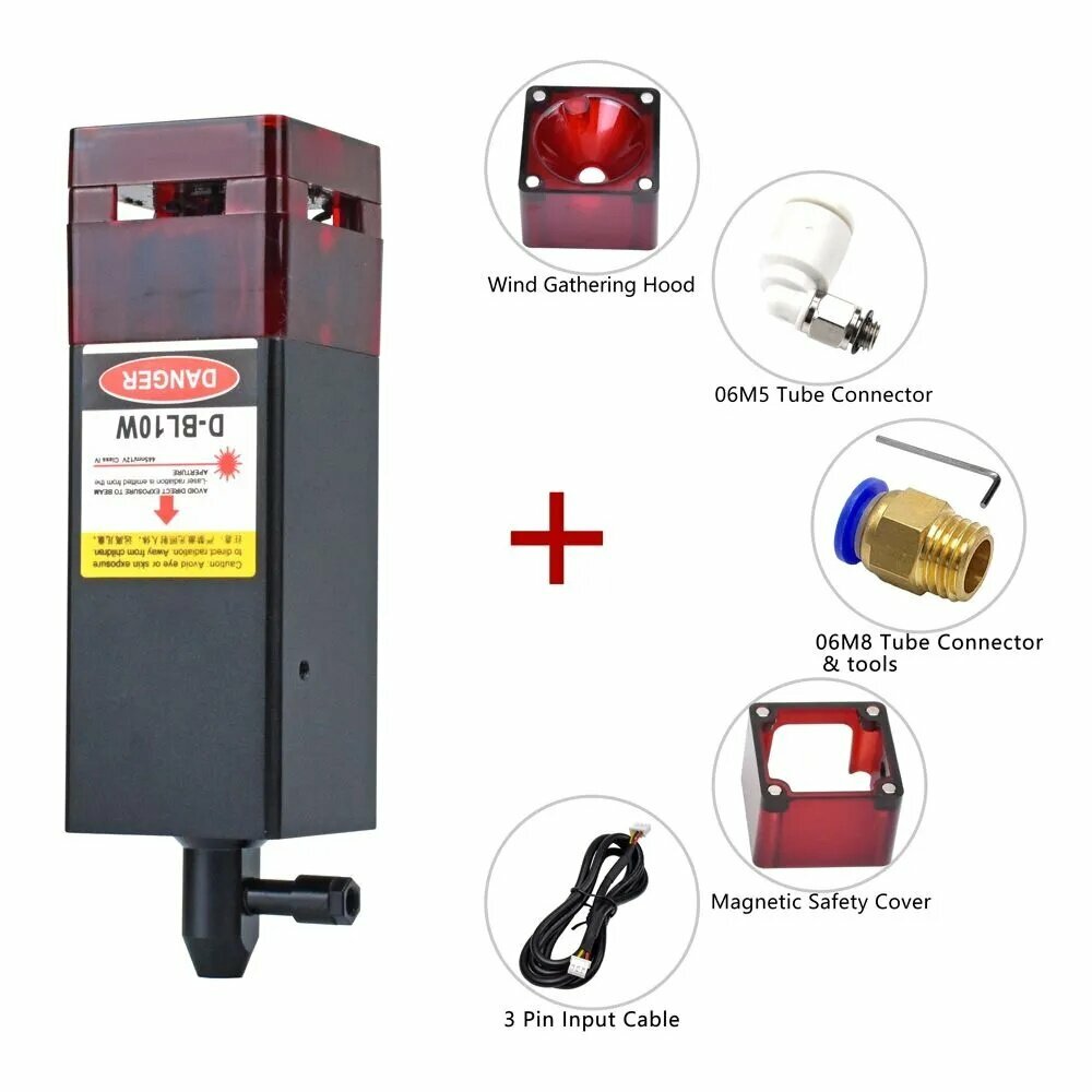 Лазерный модуль 10 Вт, с воздушной насадкой, подходит для гравировального станка с ЧПУ, 3D-принтера, деревообрабатывающих инструментов DIY, HUAHENGCHI D-BL10W
