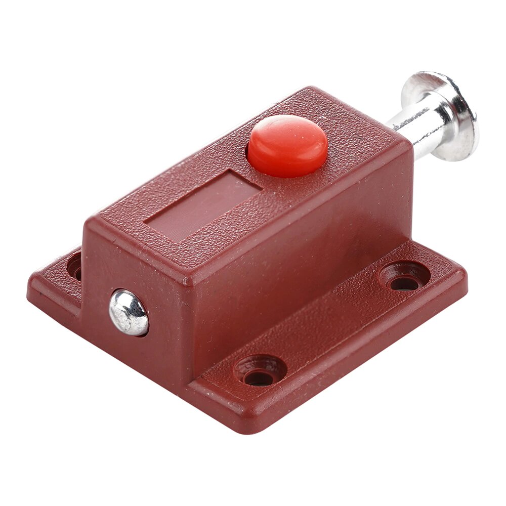 Мебельная задвижка левша, для фиксации дверей, кнопочная, металл/пластик, коричневая