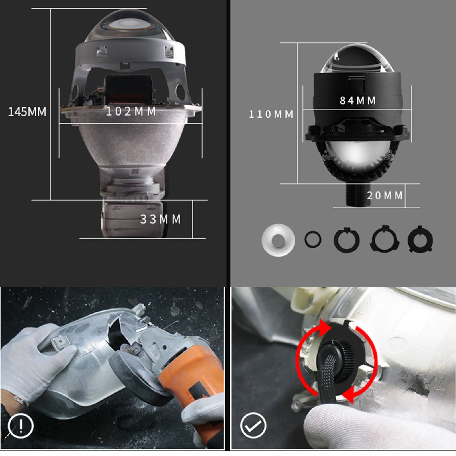 2,5-дюймовый Bi светодиодный объектив проектора, комплект для модернизации автомобильных фар, дальний ближний свет, 6000 К, белый для H1, H4, H7, HB3, HB4, D1, кронштейн для автомобилей