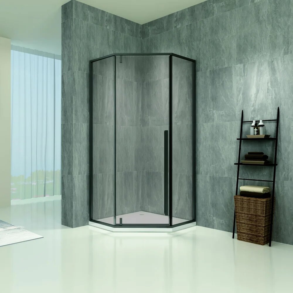 Душевой уголок Ceruttispa C3AB без поддона, стеклянный, черный, 90x90, с распашными дверями, пятиугольный