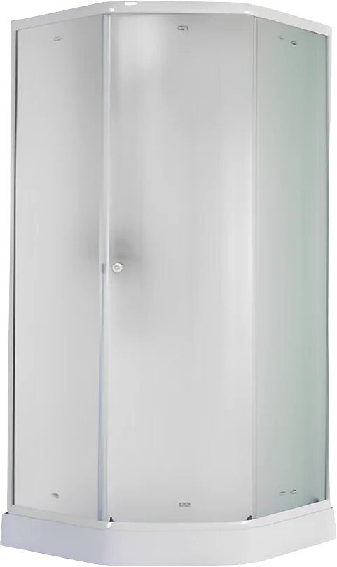 Душевой уголок Parly ZEP911FR с поддоном, стеклянный, 90x90, с низким поддоном, с матовым стеклом, пятиугольный, раздвижной, белый