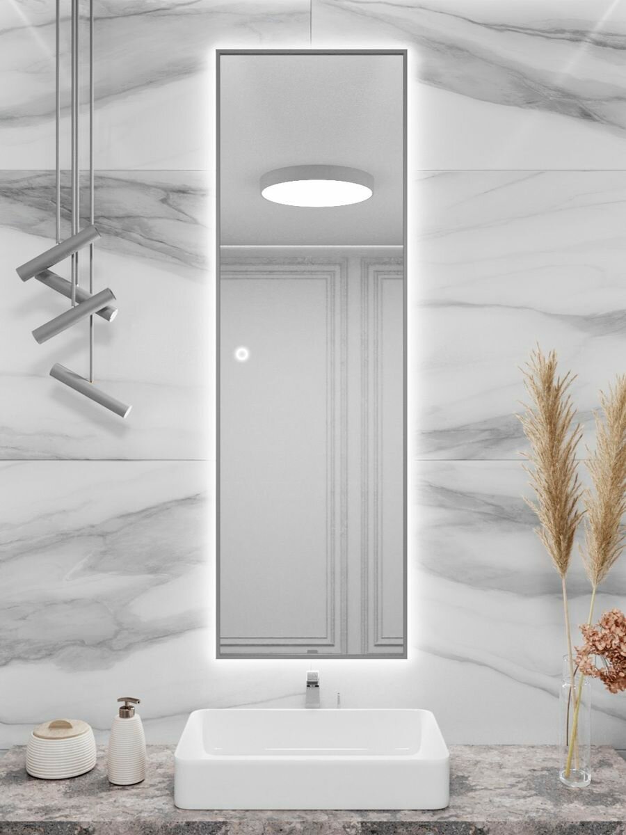 Зеркало в ванную 150х50см. серебро с подсветкой сенсорное настенное MOONRISE