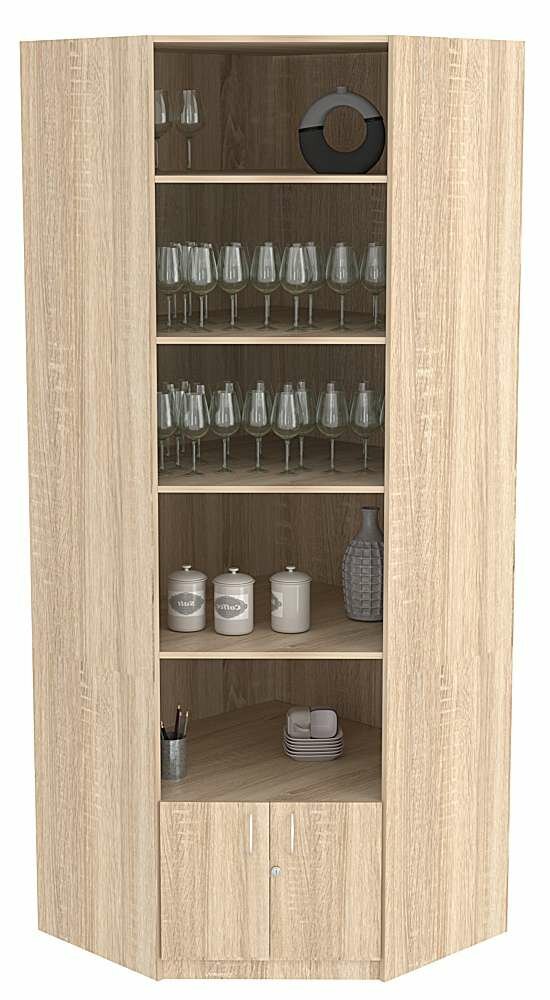 Высокий стеллаж угловой из ДСП серии Эконом Н-2400 мм №5-5 (торец 500 мм) с дверцами 410 мм, Дуб сонома