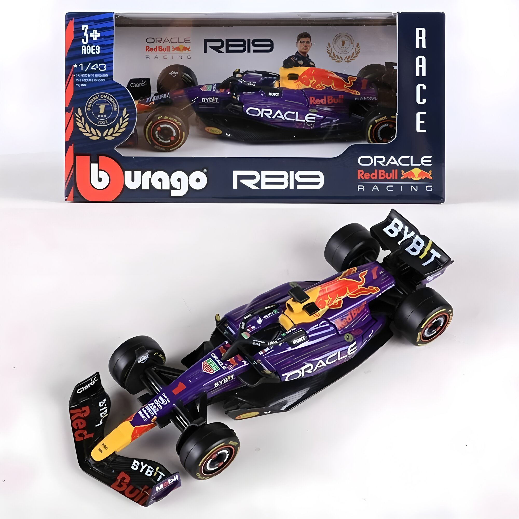 Металлическая коллекционная модель болида Формулы-1 "Burago"1:43. Red Bull RB19(2023)№ 1 Vegas Edition