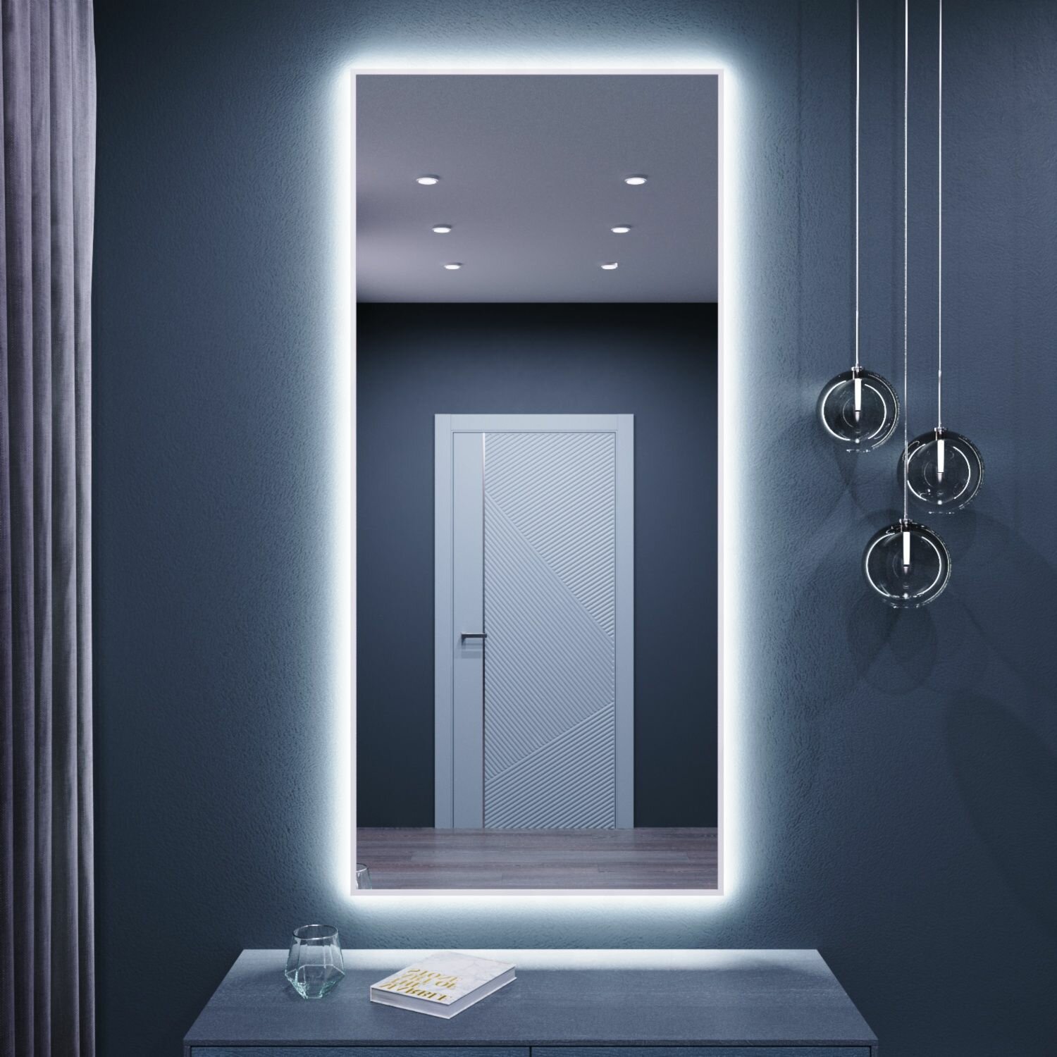 Зеркало настенное 140х70 см. BLX MIRROR с подсветкой в алюминиевой раме. Свет: Холодный белый 6000К, Белое