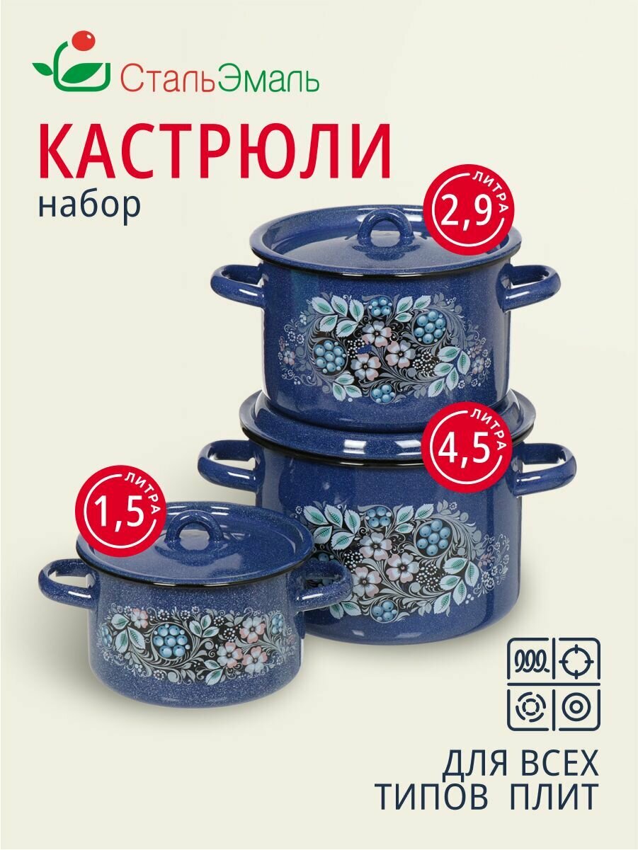 Набор посуды СтальЭмаль 1с33, трехслойное покрытие, кастрюли, индукция