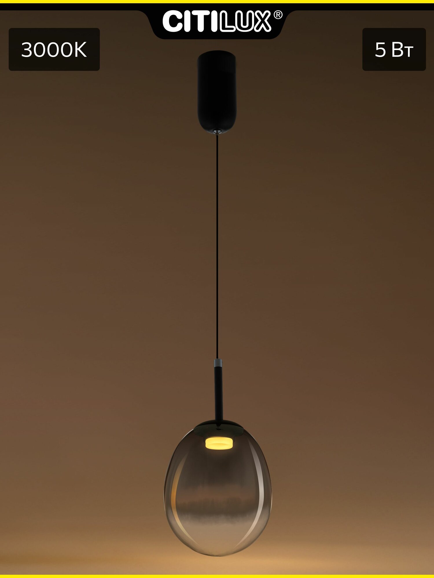 Подвесной светодиодный светильник Citilux SWING CL247021, 5Вт, 3000K, дымчатое стекло, чёрный матовый корпус, стиль модерн