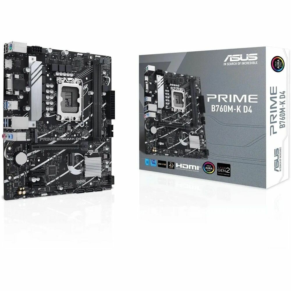 Материнская плата ASUS PRIME B760M-K D4, LGA1700, mATX, 2xDDR4, VGA, HDMI, 2xM.2, LAN 2.5Gb