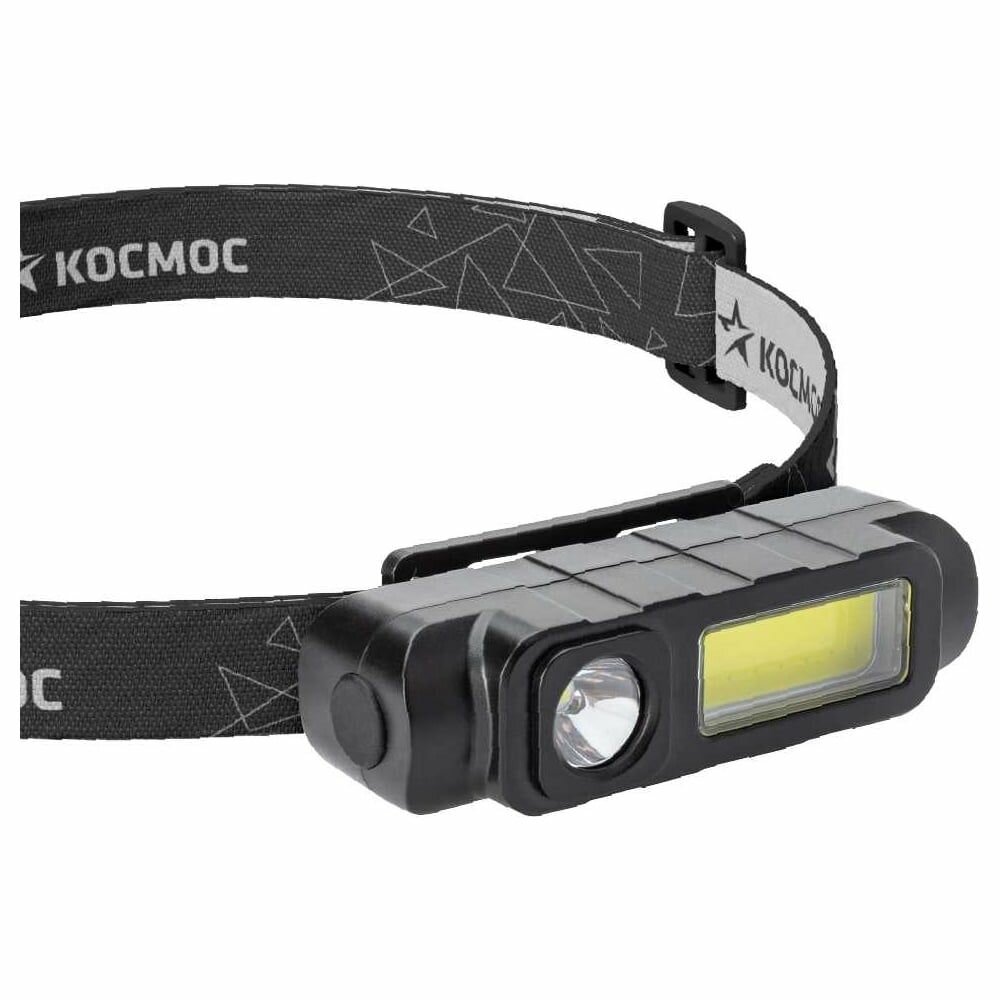 Фонарь аккумуляторный налобный 1Вт LED+3Вт COB LED Li-ion 18650 800мА. ч корпус ABS-пластик USB-шнур регулируемый эласт. ремешок космос KOC510Lit