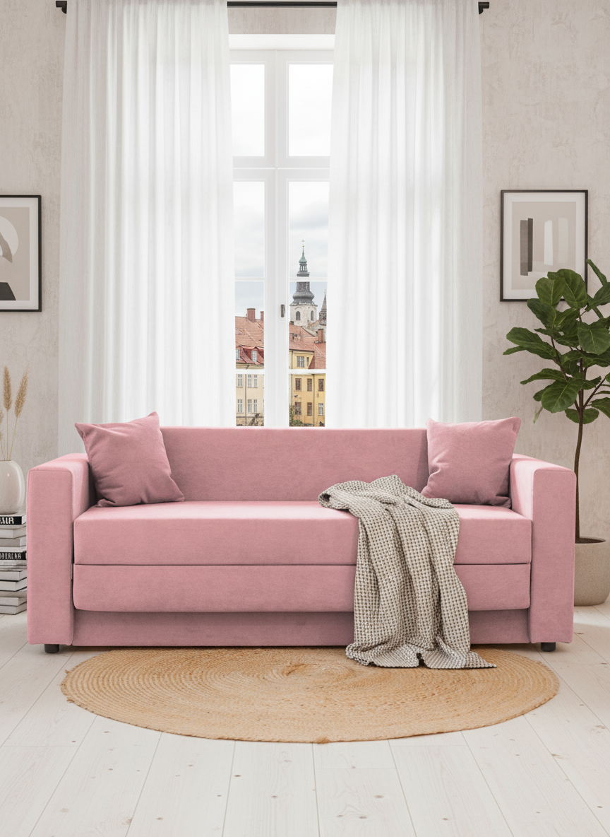 Диван Верона, розовый, аккордеон, диван-кровать, ящик для белья, микровелюр