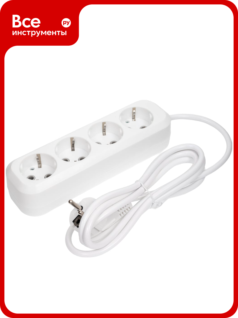 Удлинитель Smartbuy 4 гнезда 2 метра 16А/3,5кВт с заземлением ПВС 3х1,0 SBE-16-4-02-Z