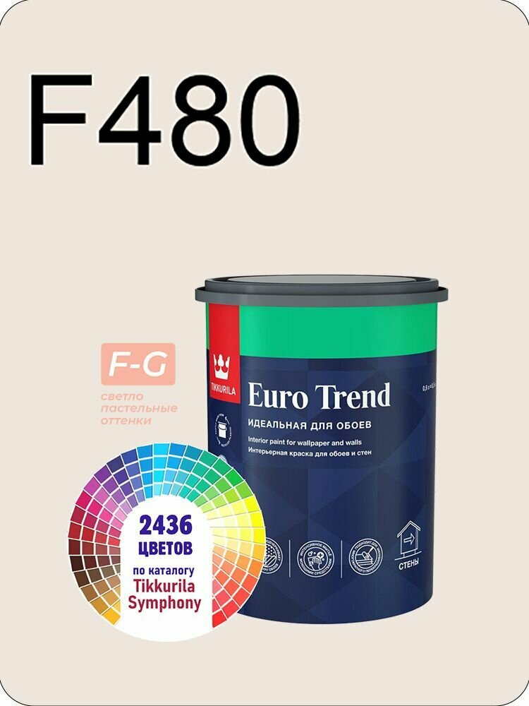 Краска для обоев Tikkurila Euro Trend 0,9л. светло-пастельные оттенки F480
