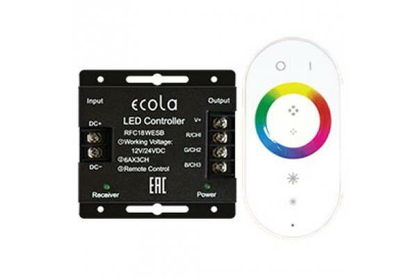 Ecola Контроллер RGB 18A 216W 12V (432w 24V) для ленты IP20 с с конц сенс белым радиопульт RFC18WE
