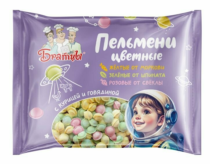 Пельмени братцы Цветные из курицы и говядины 400 г.