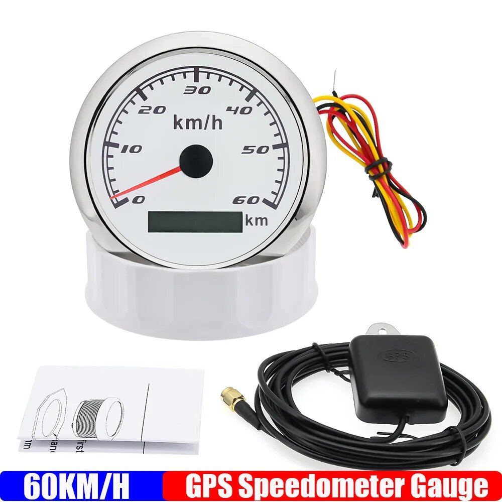 7-цветный светильник 60/120 км/ч 85 мм GPS-спидометр для лодки, автомобиля, грузовика, измеритель скорости с GPS-антенной, водонепроницаемый, 9-32 В, на заказ, 60KMH BB