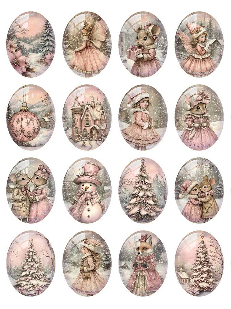 Розовые стеклянные кабошоны с рисунком 10 шт. 25x35mm--10pcs, Mix--random--pairs