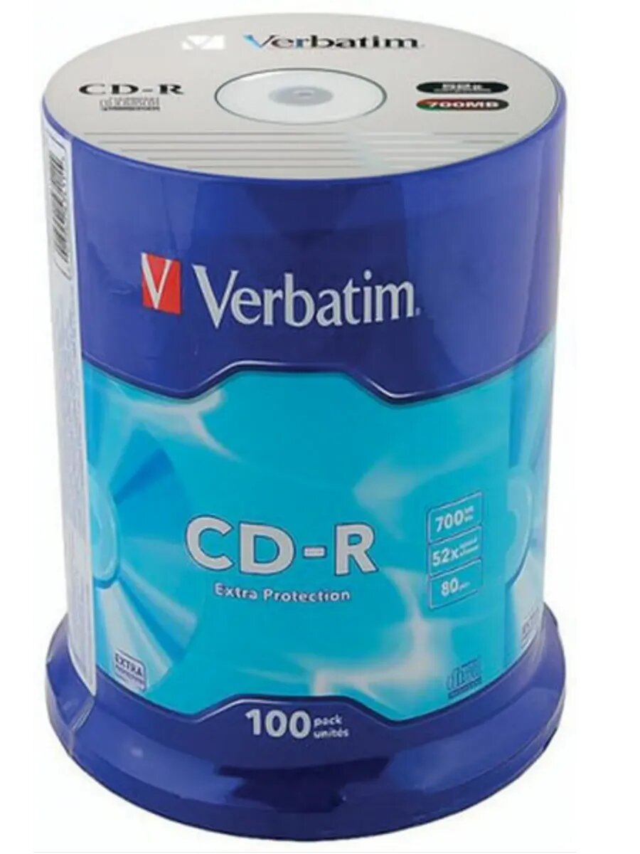 Диски CD-R Verbatim 100 шт. 48/52-x 700Mb, Cake Box