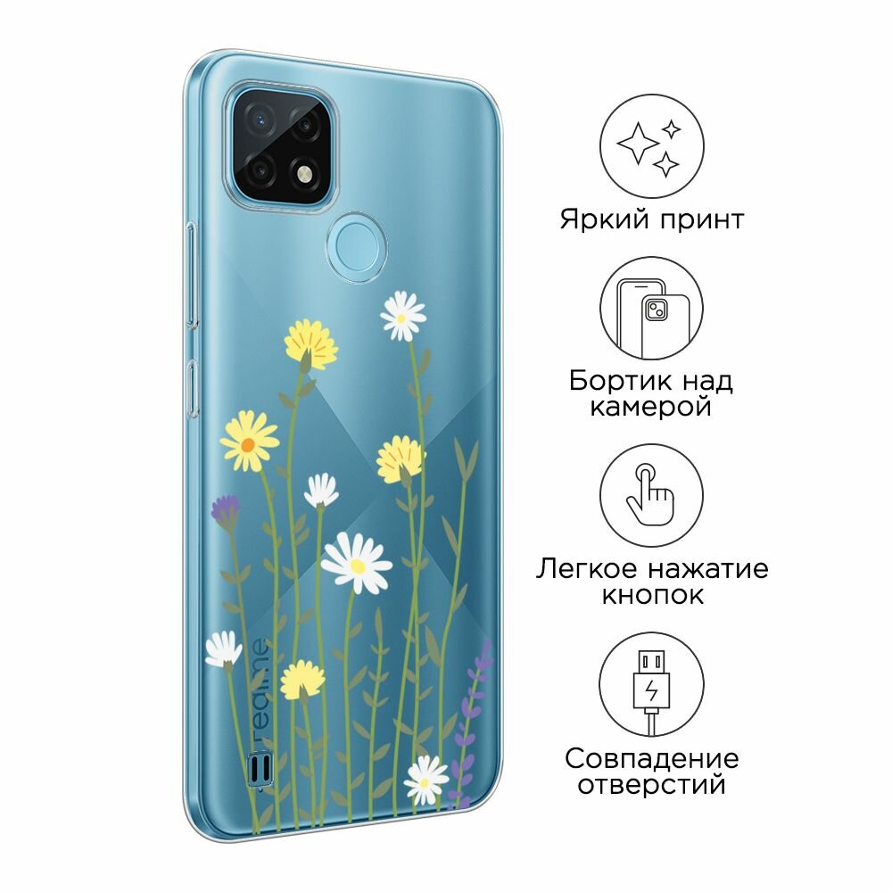 Чехол на Realme C21 / Реалми С21 с принтом "Пучок полевых цветов", прозрачный — фото 1