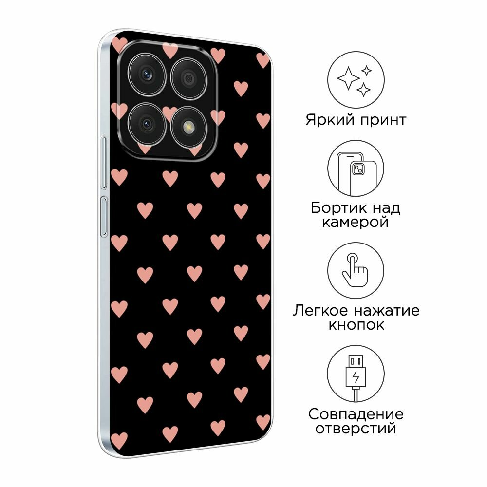 Силиконовый чехол на Honor X8A / Хонор X8A с принтом "Розовые сердечки" — фото 1