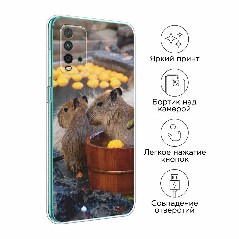 Чехол на Xiaomi Redmi 9T / Сяоми Редми 9Т с принтом "Капибары отмокают" — фото 1
