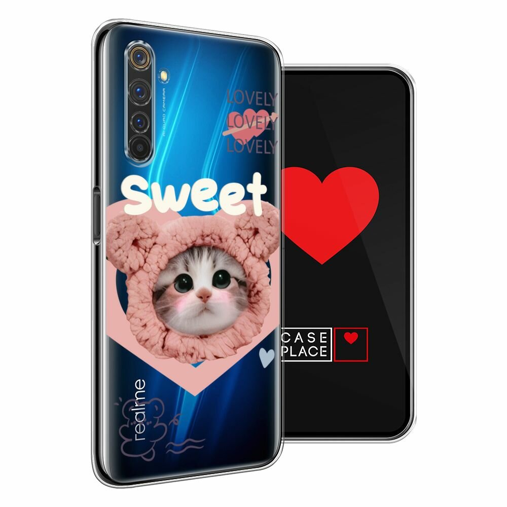 Чехол на Realme 6 Pro / Реалми 6 Про с принтом "sweet lovely kitten 2", прозрачный — фото 1