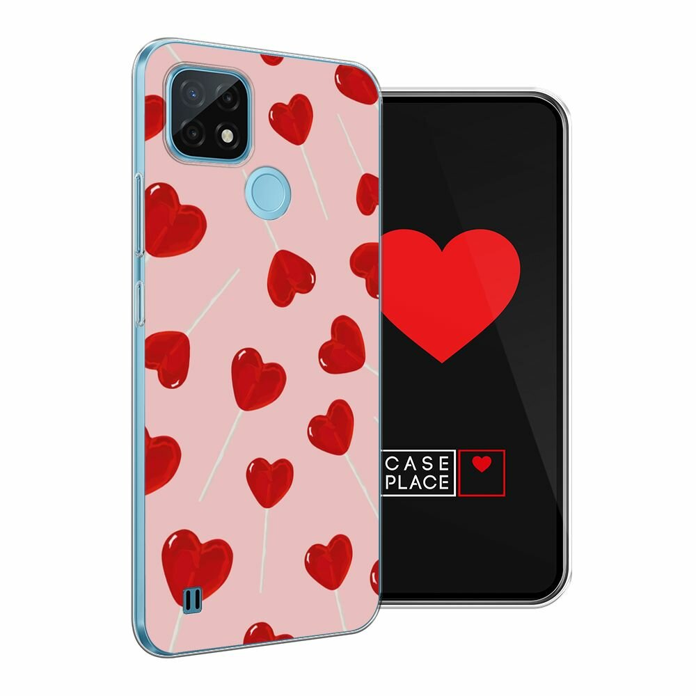 Чехол на Realme C21 / Реалми С21 с принтом "Сердечки-леденцы 1 - 14 февраля" — фото 1