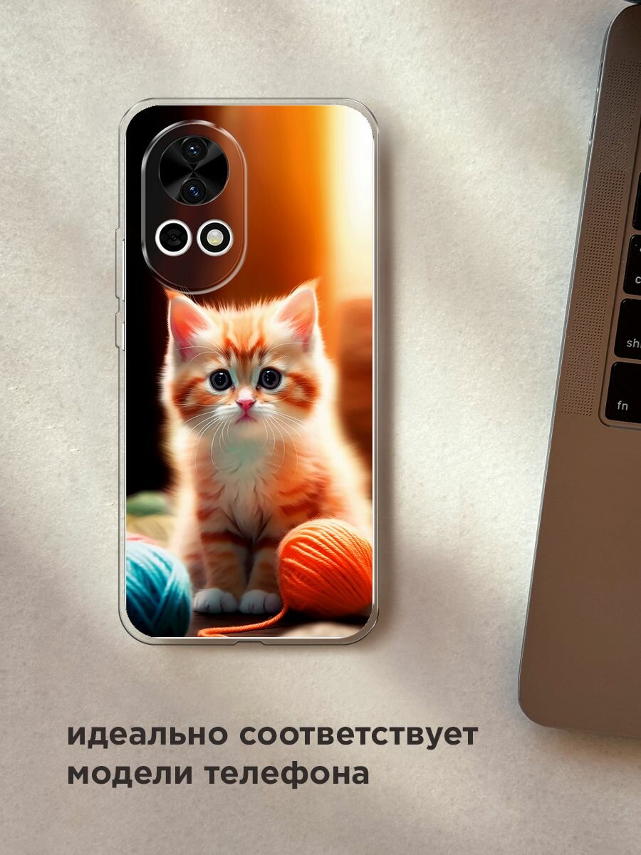 Чехол на Huawei Nova 12/Nova13 / Хуавей Нова 12/Нова 13 с принтом "Рыжий котёнок с клубком" — фото 1
