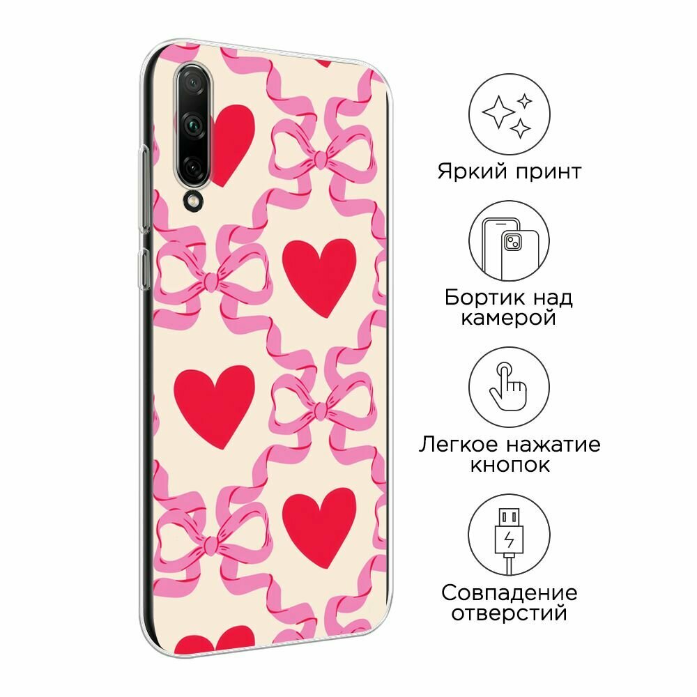 Чехол на Honor 30i / Хонор 30i с принтом "Hearts and ribbons 1 - 14 февраля" — фото 1