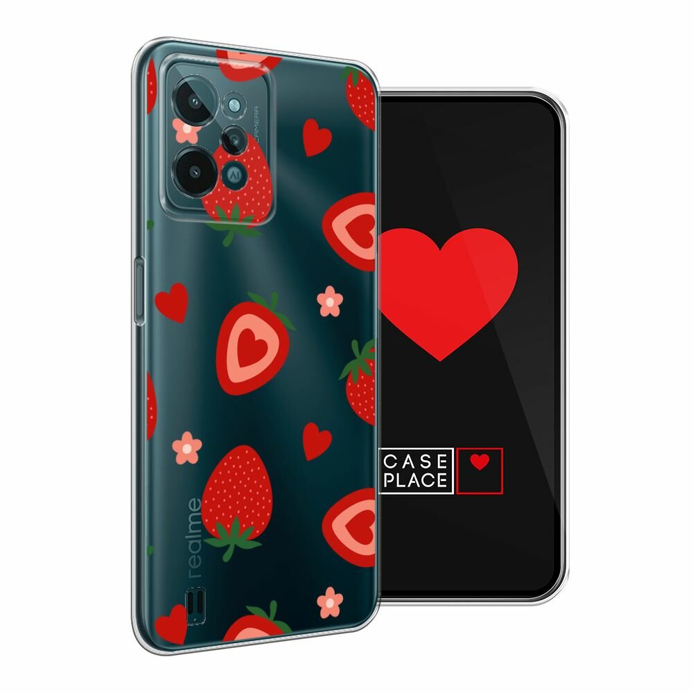 Чехол на Realme C31 / Реалми C31 с принтом "Heart strawberries 2 - 14 февраля", прозрачный — фото 1