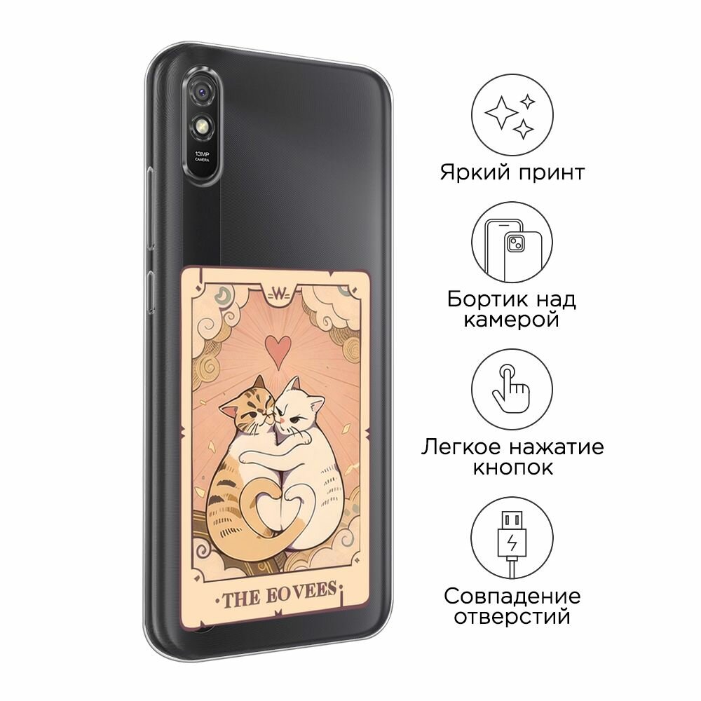 Чехол на Xiaomi Redmi 9A / Сяоми Редми 9А с принтом "The lovers cats 2 - 14 февраля", прозрачный — фото 1