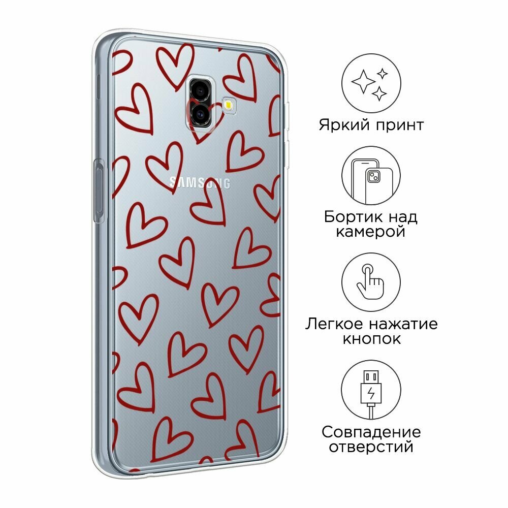 Чехол на Samsung Galaxy J6 + / Самсунг Галакси J6 Плюс 2018 с принтом "Little hearts doodles 2 - 14 февраля", прозрачный — фото 1