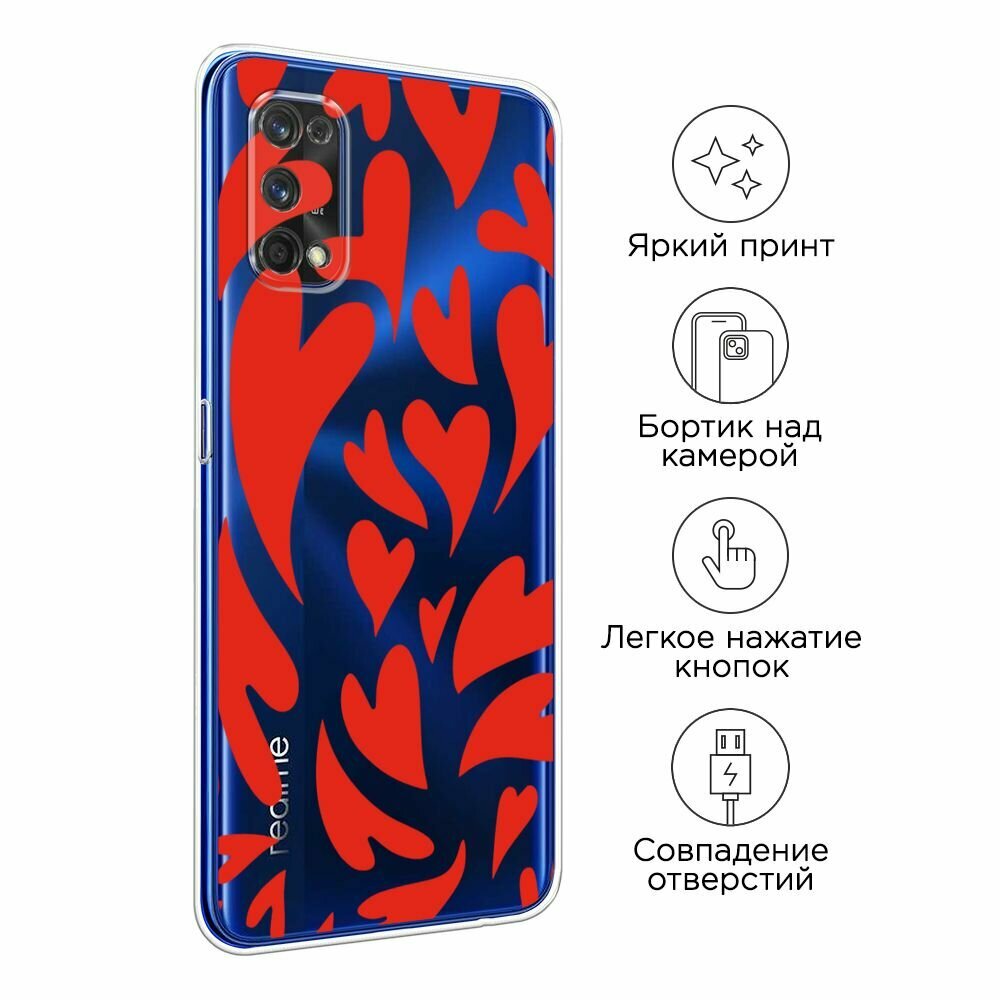 Чехол на Realme 7 Pro / Реалми 7 Про с принтом "Crazy hearts 2 - 14 февраля", прозрачный — фото 1