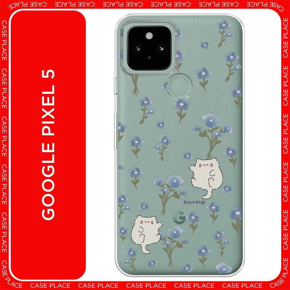 Чехол на Google Pixel 5 / Гугл Пиксель 5 с принтом "Gentle cats", прозрачный