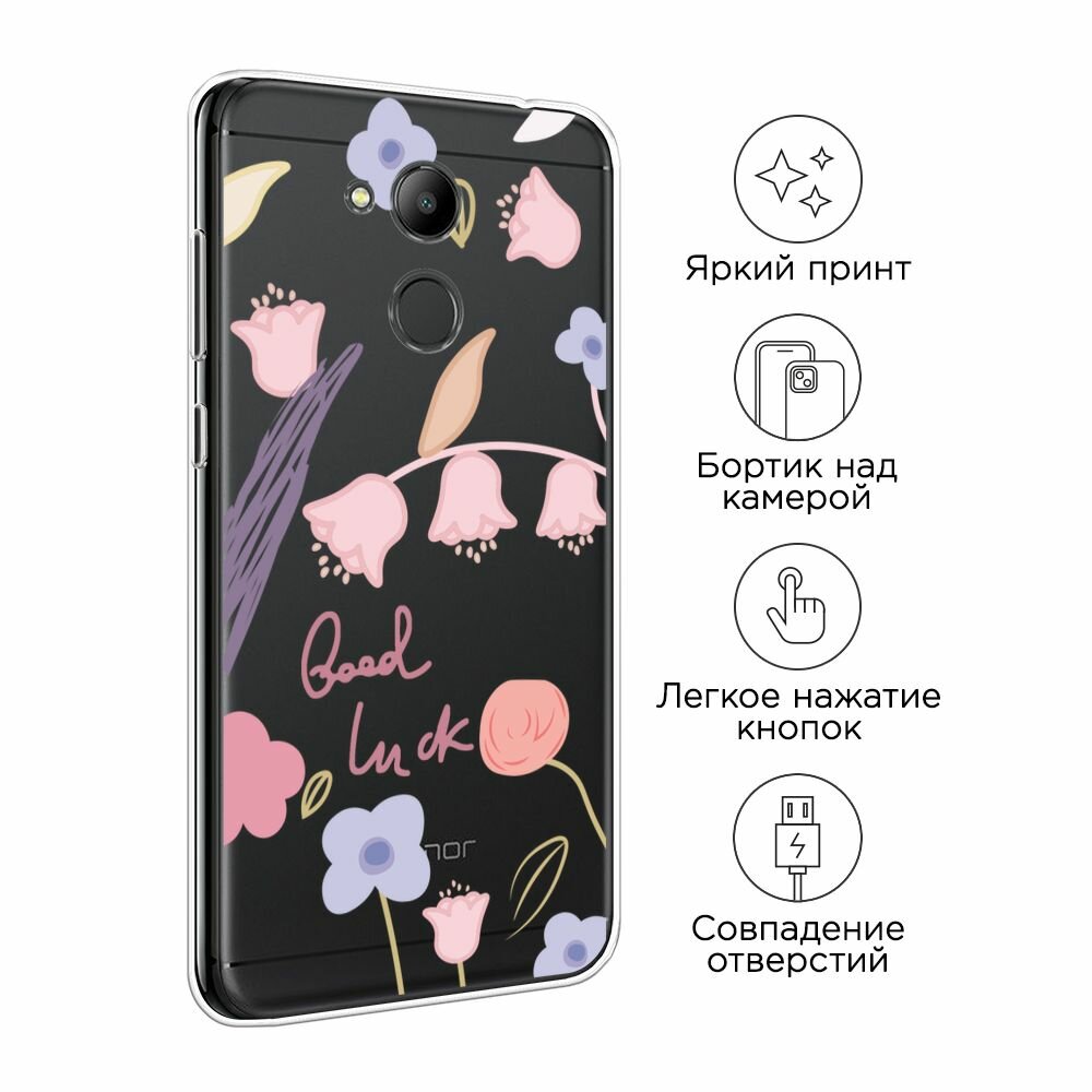 Чехол на Honor 6C Pro / Хонор 6С Про с принтом "Lucky flowers", прозрачный — фото 1
