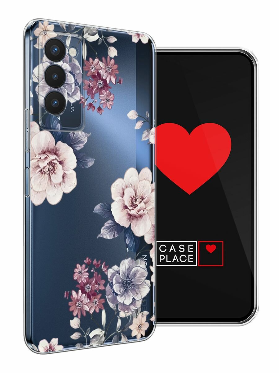 Чехол на Tecno Camon 18P / Техно Камон 18Р с принтом "Нежные винтажные цветы", прозрачный — фото 1