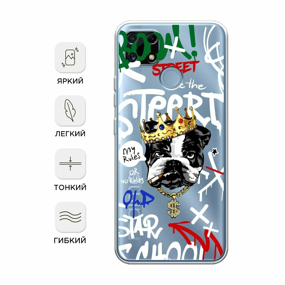 Чехол на Realme C25/C25s / Реалми С25/C25s с принтом Бульдог в короне, прозрачный — фото 1