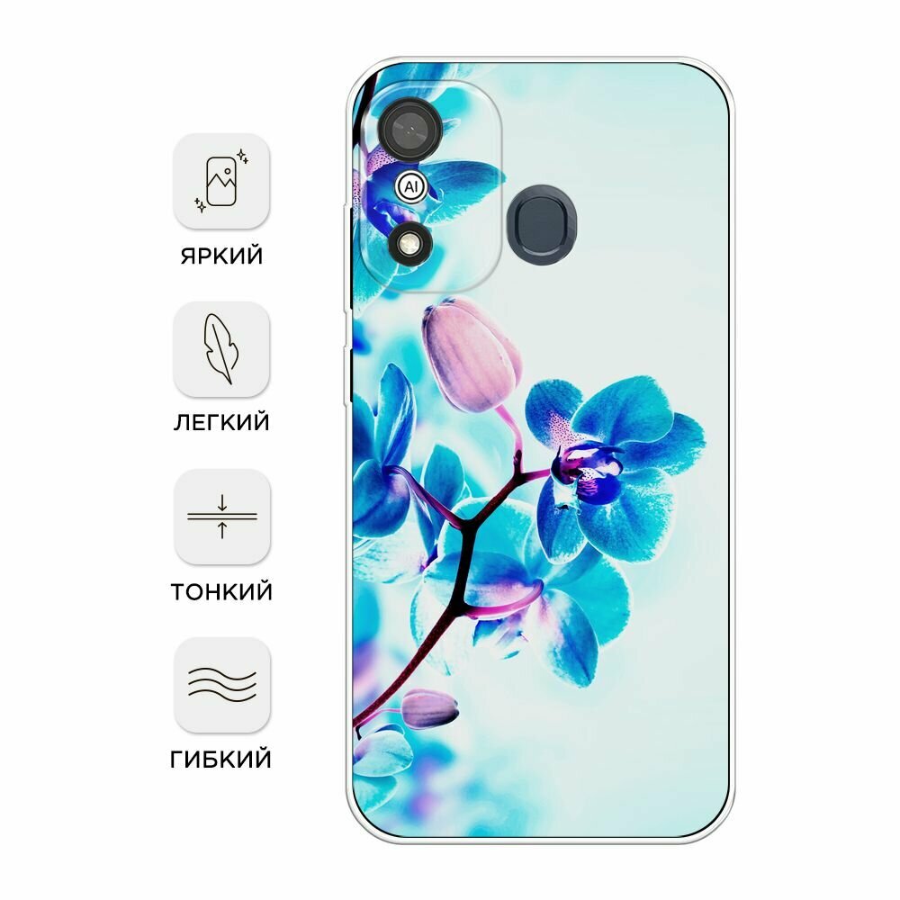 Силиконовый чехол на Itel A27 / Ител А27 с принтом "Голубая орхидея" — фото 1