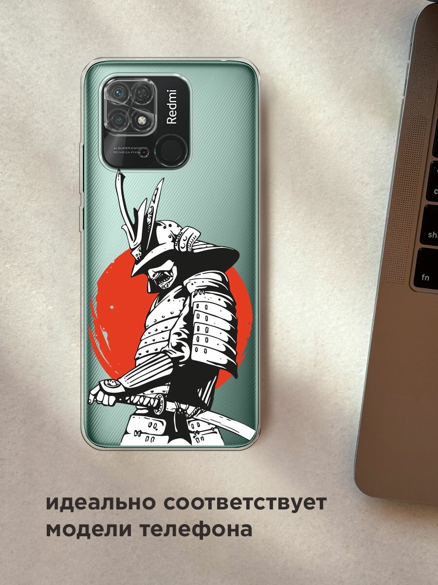 Чехол на Xiaomi Redmi 10C / Сяоми Редми 10C с принтом "Самурай с катаной", прозрачный — фото 1