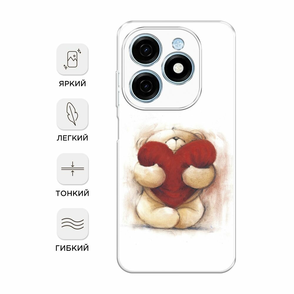 Чехол на Tecno Spark 20 / Текно Спарк 20 с принтом "Мишка с сердцем 1" — фото 1