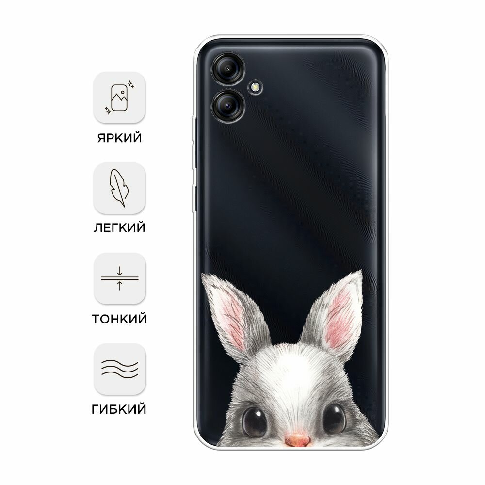 Чехол на Samsung Galaxy A04e / Самсунг A04e с принтом "Карандашный кролик 2 - 8 марта", прозрачный — фото 1