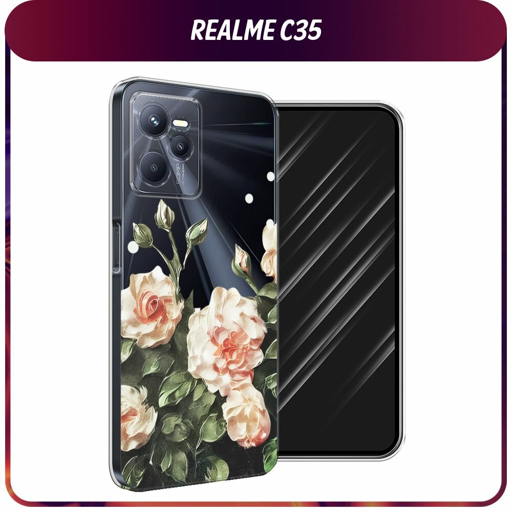 Чехол на Realme C35 / Реалми C35 с принтом "Цветочная картина 2", прозрачный