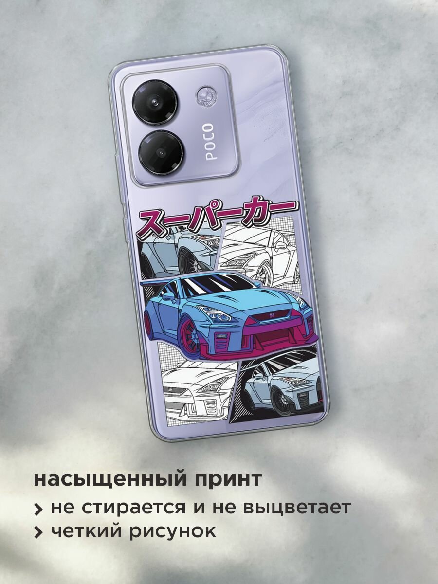 Чехол на Poco M7 Pro / Поко М7 Про с принтом "JDM коллаж", прозрачный — фото 1