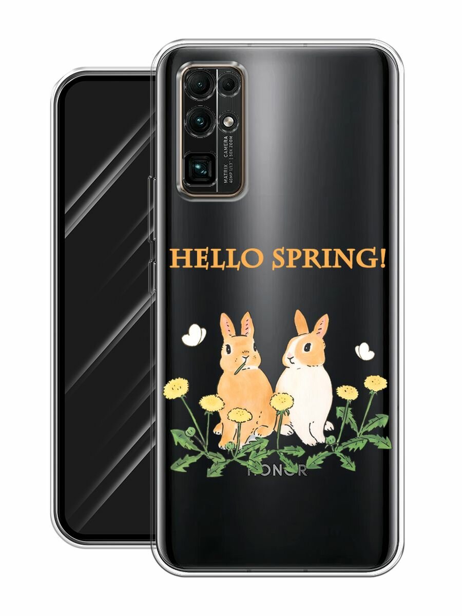 Чехол на Honor 30 / Хонор 30 с принтом "Весенние кролики", прозрачный — фото 1